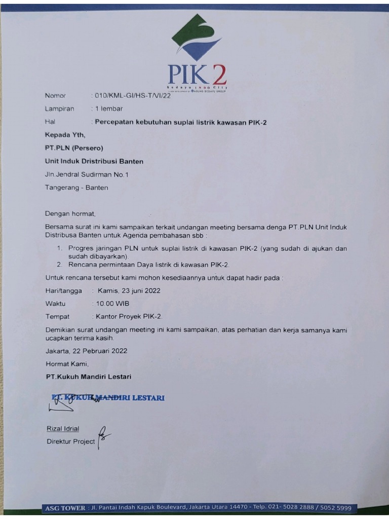 Undangan Meeting Bersama PLN UID Banten | PDF