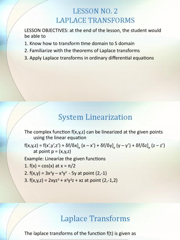Lesson No. 3 Lecture | PDF | Laplace Transform | Function (Mathematics)