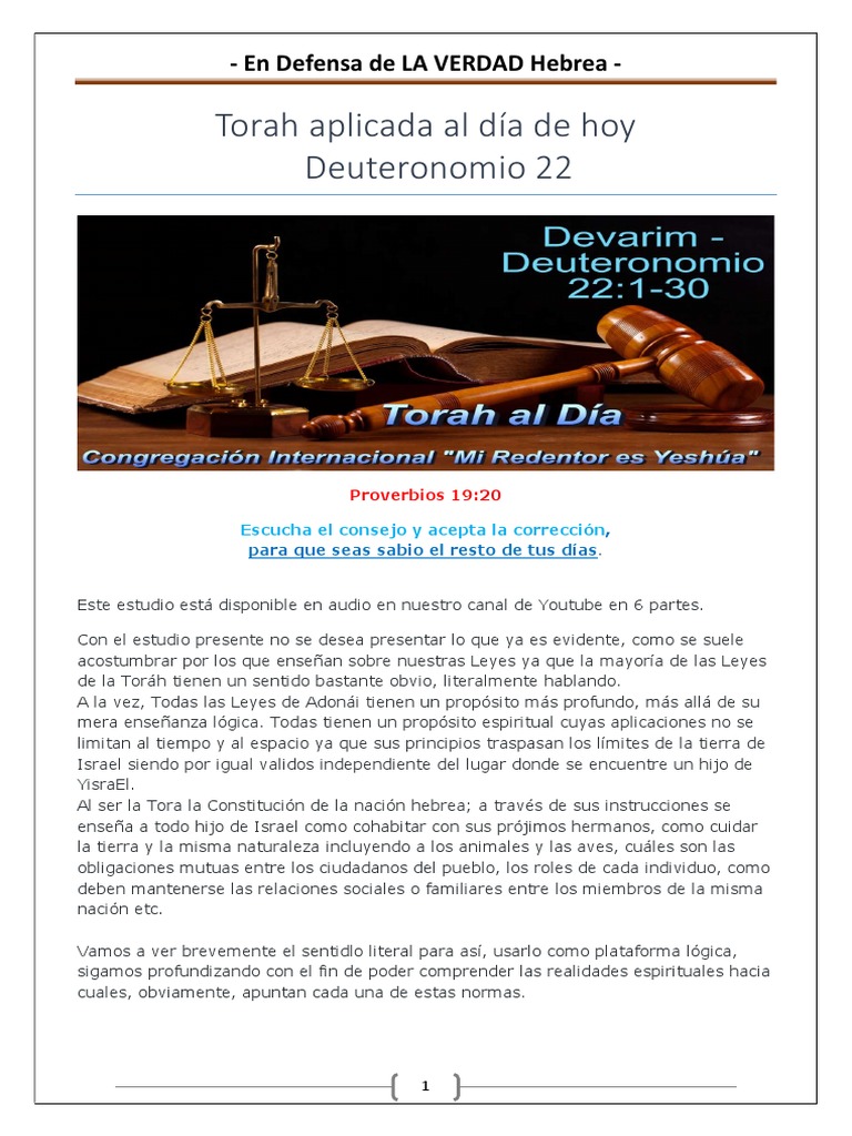 Devarim/Deuteronomio Capitulo 22 - Torah Aplicada | PDF | Tora | Burro