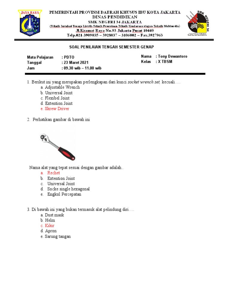 Soal Penilaian Tengah Semester Genap 2021 (Pdto) | PDF