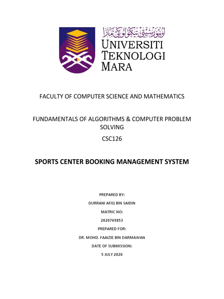 CSC126 Sports Center Booking Management System | PDF | Computer Science | Computing