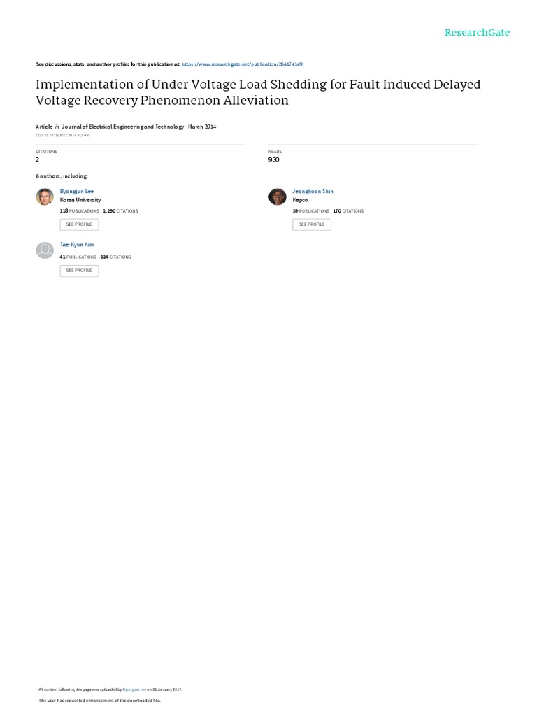 Implementation of Under Voltage Load Shedding For | PDF | Electric Motor | Electric Power ...