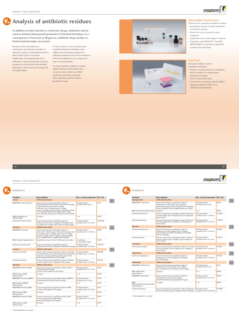 Analysis of Antibiotic Residues: Ridascreen®/Europroxima | PDF | Elisa | Antibiotics
