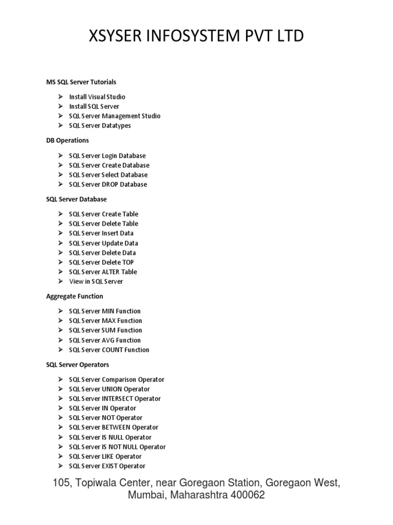 Ms Sql Server Tutorials Pdf Microsoft Sql Server Databases
