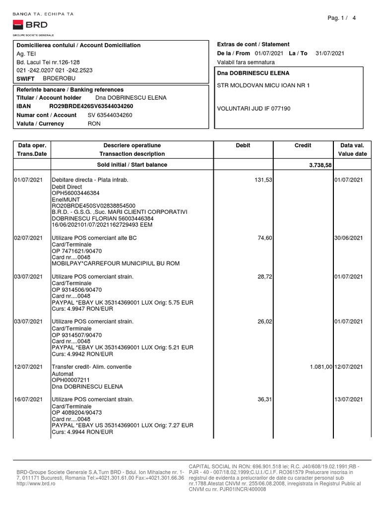 Current Account 0 - 2021 - 7 - 3704 | PDF | Pay Pal | Debit Card