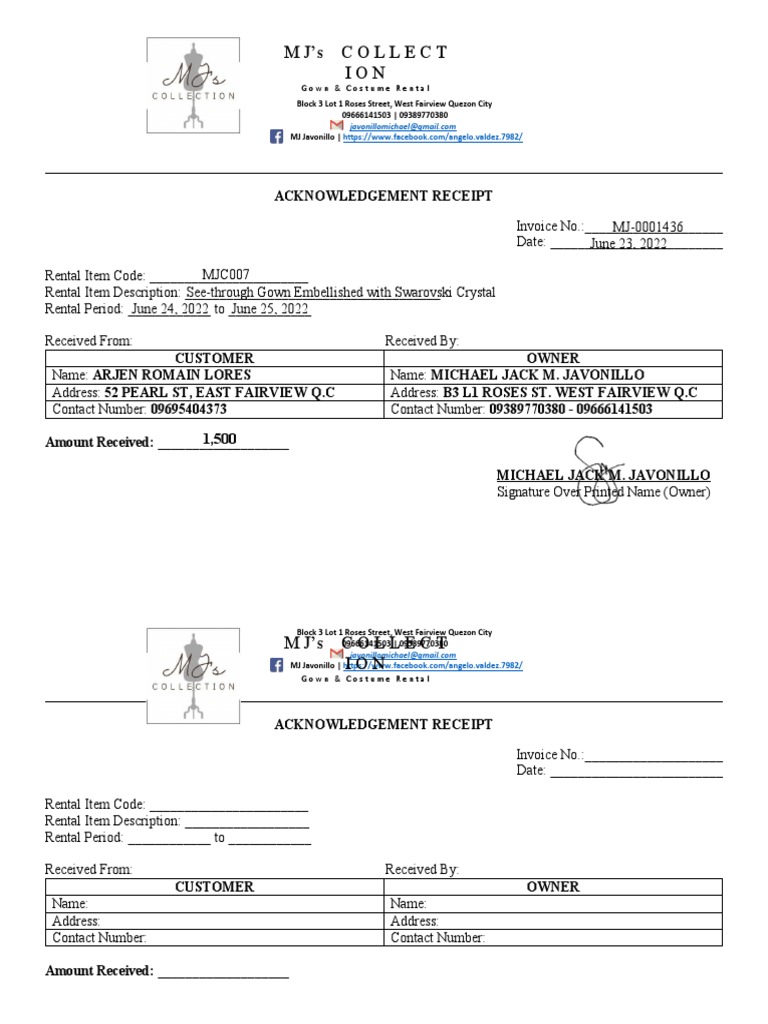 MJ'S Collect ION: Acknowledgement Receipt | PDF | Accounting | Business ...