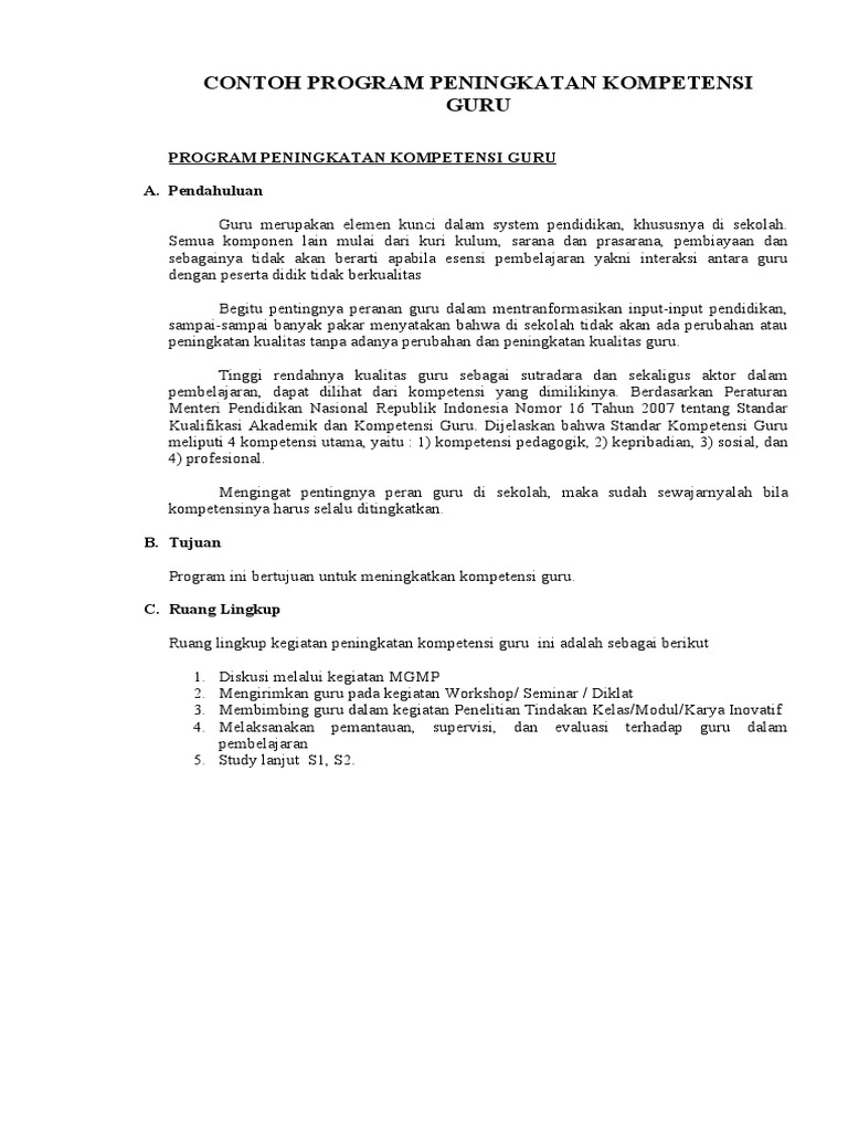 Contoh Program Peningkatan Kompetensi Guru | PDF | Karier & Perkembangan