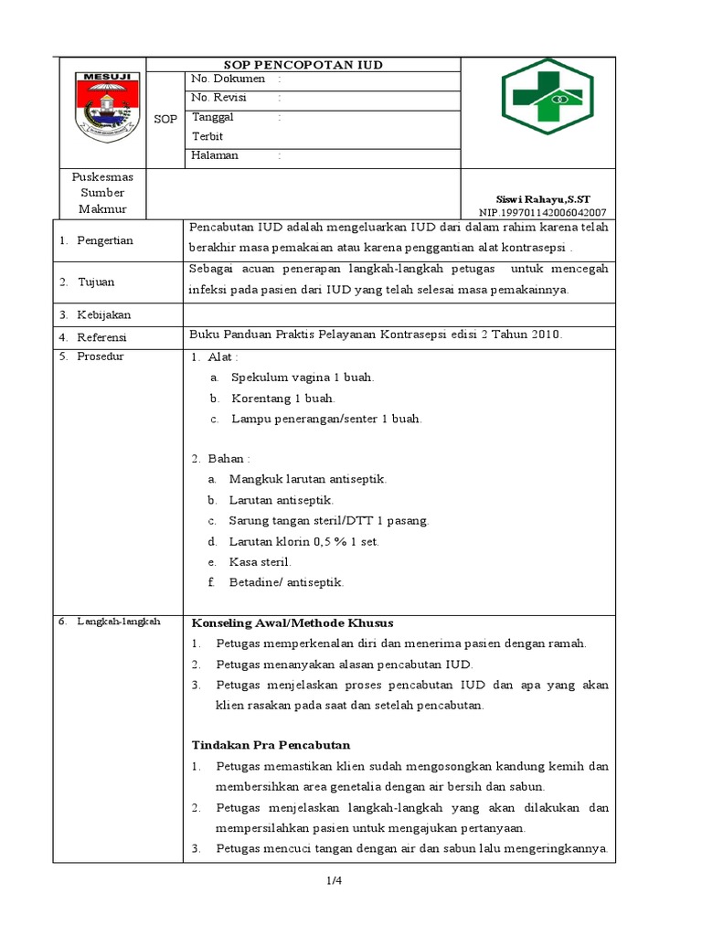 Sop Pencabutan Iud Fix | PDF