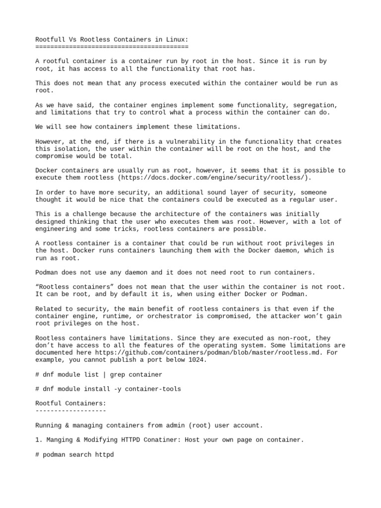 Session-102 (Rootless - Rootful Containers) | PDF | Superuser | My Sql
