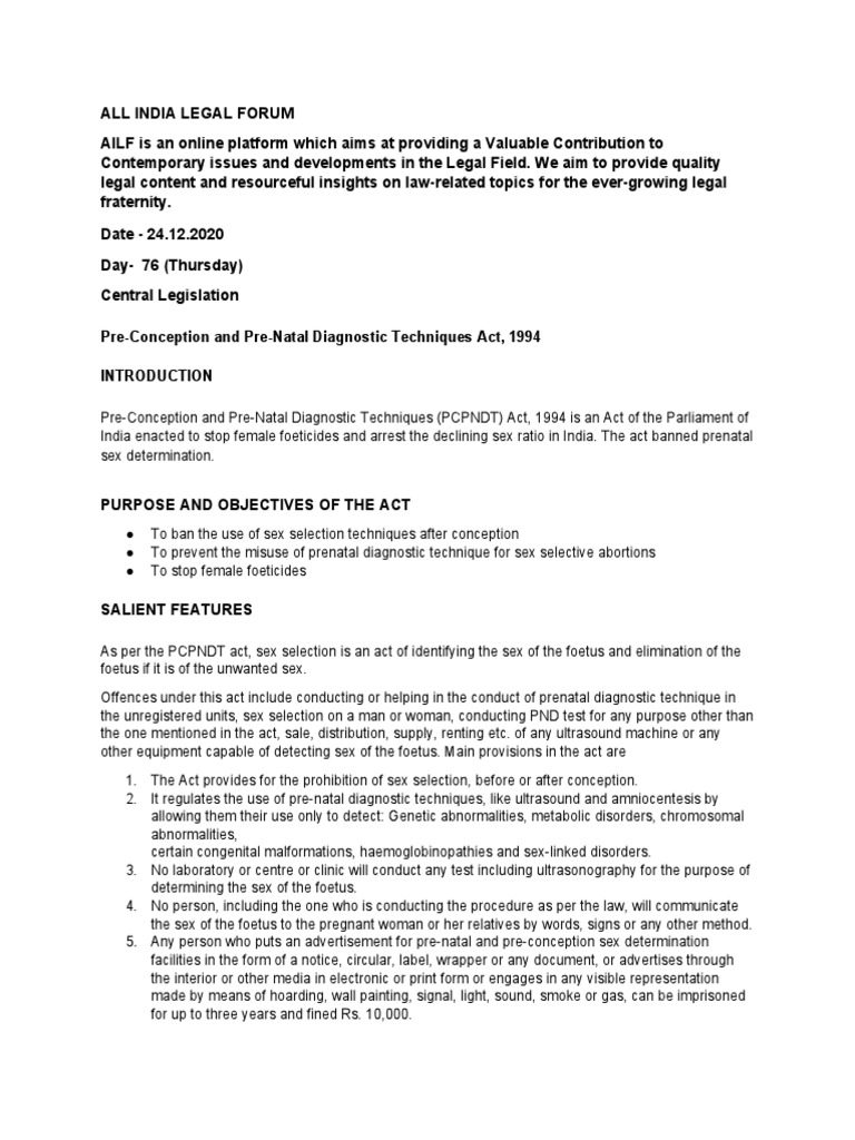 (DAY76) (FINAL) Pre-Conception and Pre-Natal Diagnostic Techniques Act ...