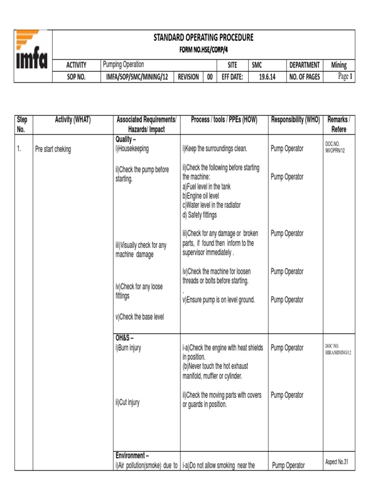 SOP-Pumping Operation | PDF | Pump | Engines