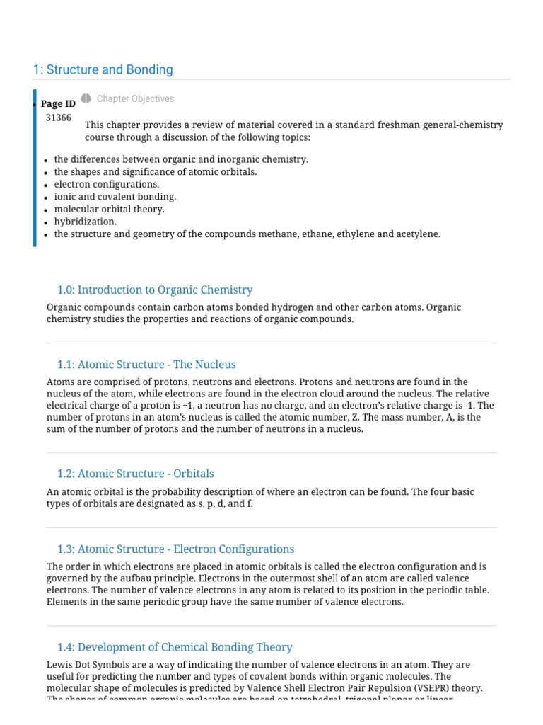 1 - Structure and Bonding - Chemistry LibreTexts | PDF | Chemical Bond ...