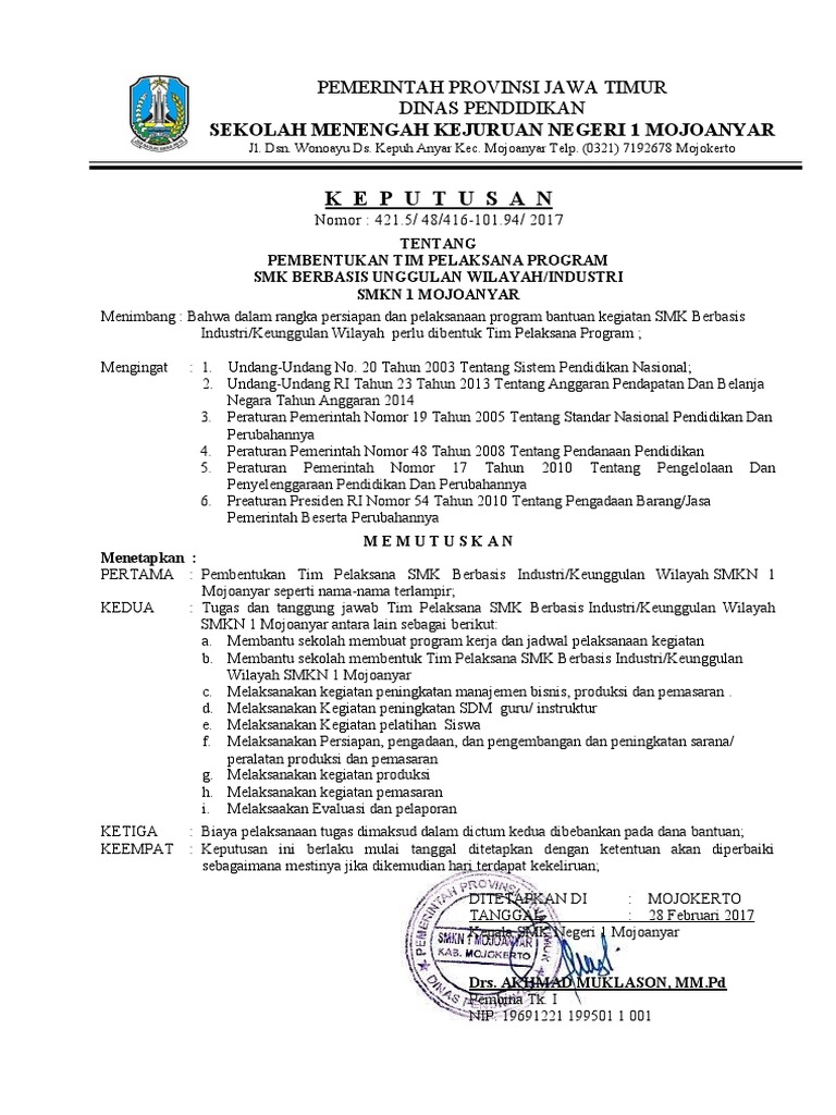 Contoh SK SMK Tefa | PDF