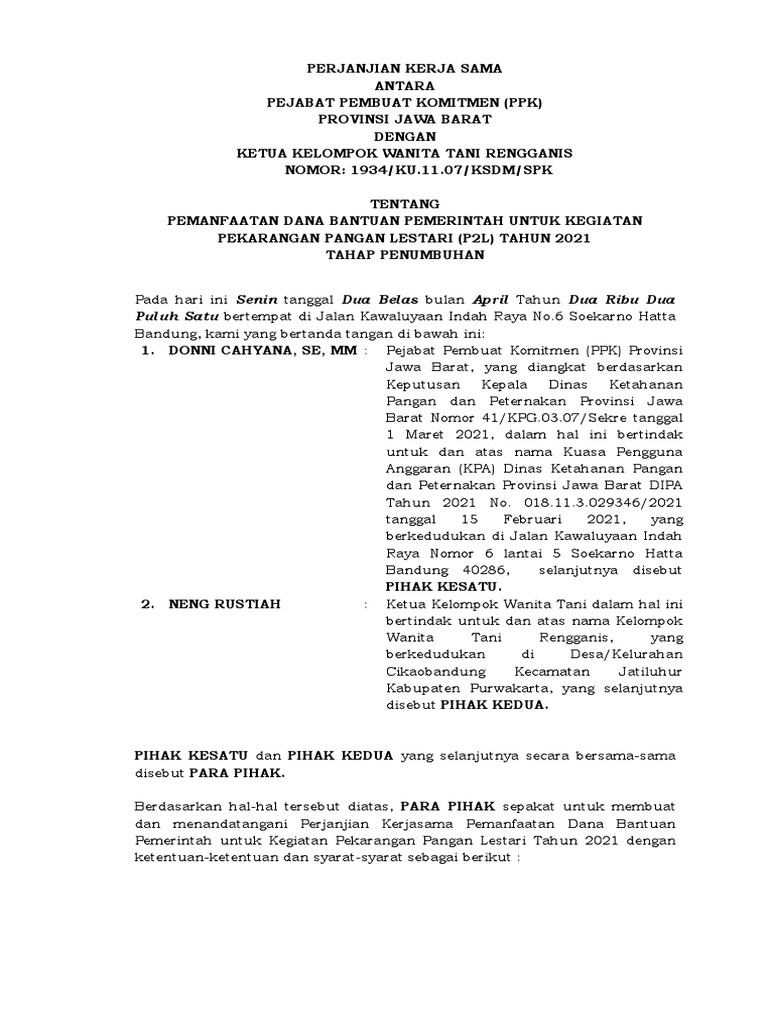 Juknis P2L 2024: Kerja Sama Bantuan Pemerintah | PDF