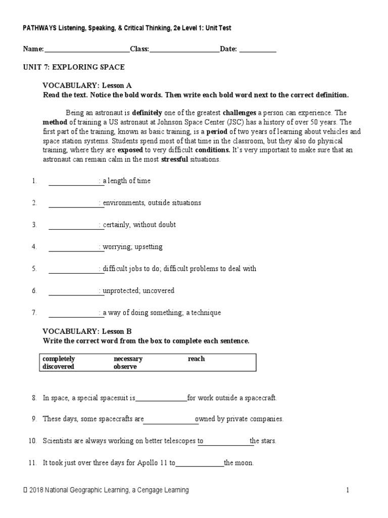 PATHWAYS Listening, Speaking, & Critical Thinking, 2e Level 1: Unit ...