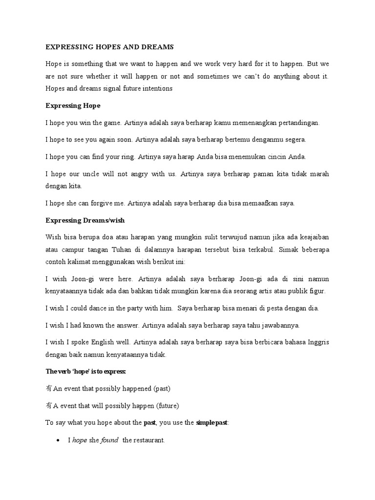 Expressing Hopes and Dreams | PDF | Syntax | Linguistics