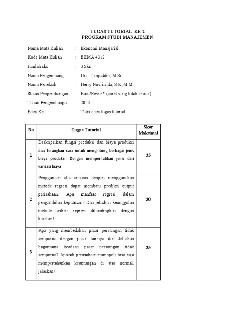Tugas Tutorial Ke 2 Ekonomi Manajerial | PDF