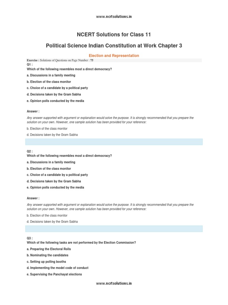 NCERT Solutions For Class 11 Political Science Indian Constitution at ...