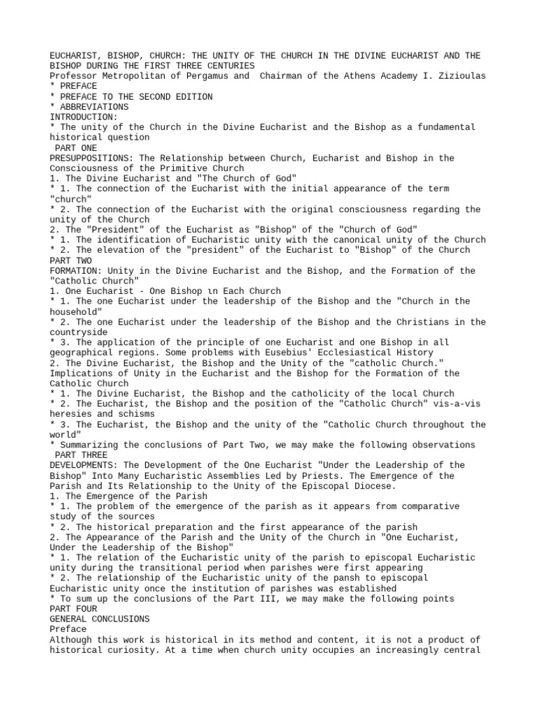 Eucharist, Bishop, Church - The Unity of The Church in The Divine ...