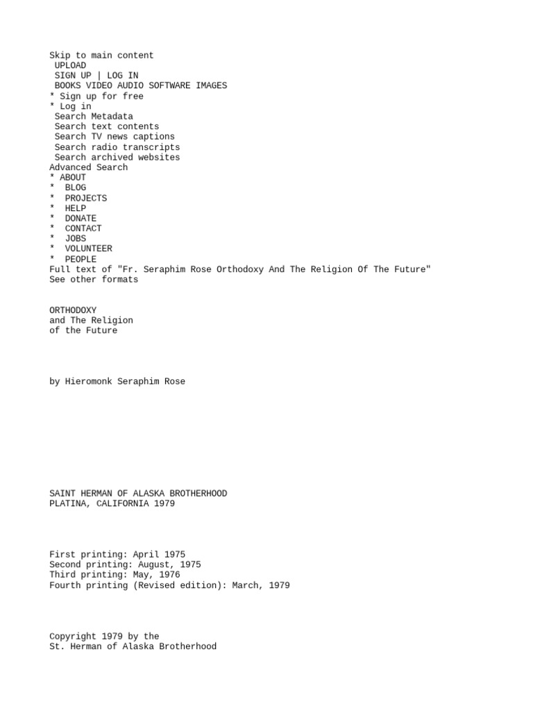 FR Seraphim Rose - Orthodoxy and The Religion of The Future | PDF | God ...