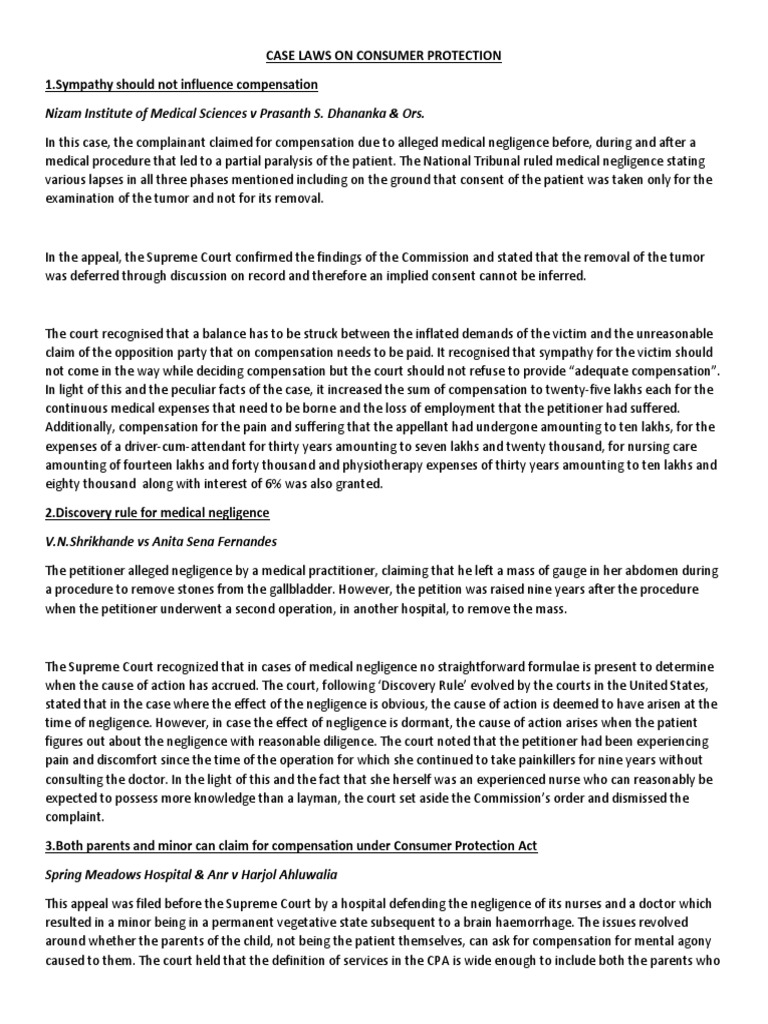 Consumer Protection Act Case Laws | PDF | Negligence | Complaint