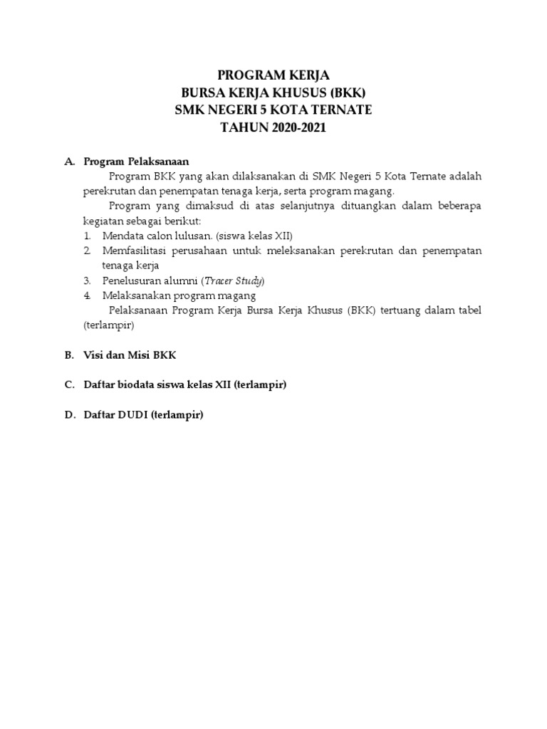 Program Kerja BKK | PDF