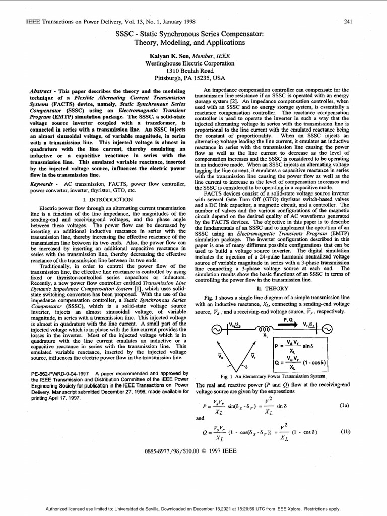 Sssc Static Synchronous Series Compensator Theory Modeling And