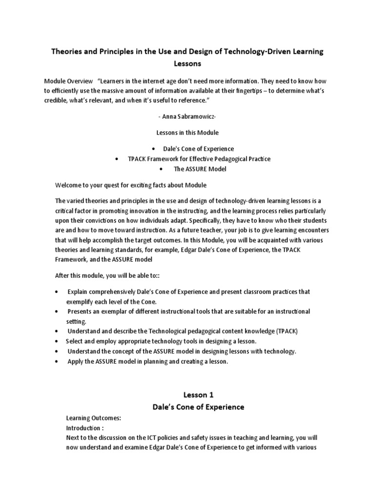 Mdule 5 Theories and Principles in The Use and Design of Technology | PDF