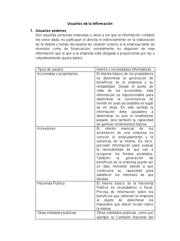 Usuarios de La Informacion Contable | PDF | Business | Contabilidad