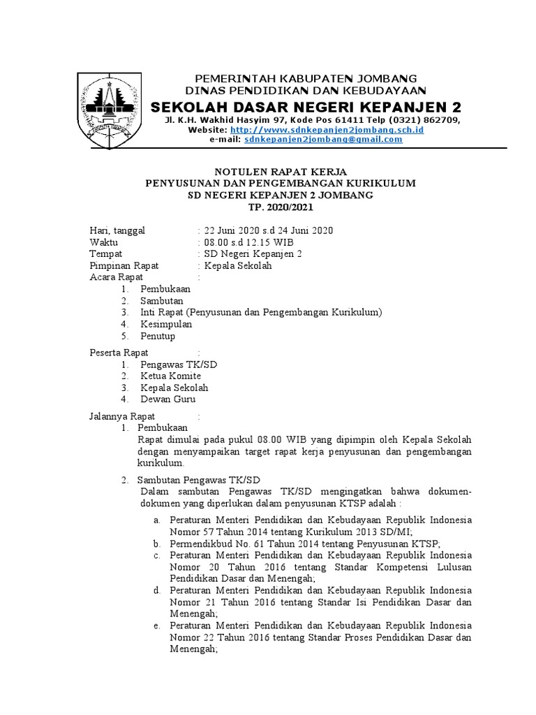 Rapat Penyusunan Kurikulum Sd Negeri Kepanjen 2 Pdf