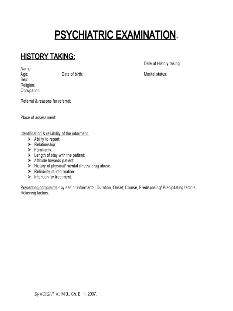 Psychiatric Examination Format | PDF | Diagnostic And Statistical ...