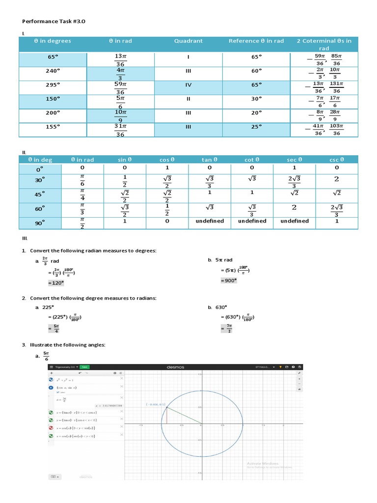 Performance Task #3.0 Trigonometry | PDF | Angle | Elementary Mathematics