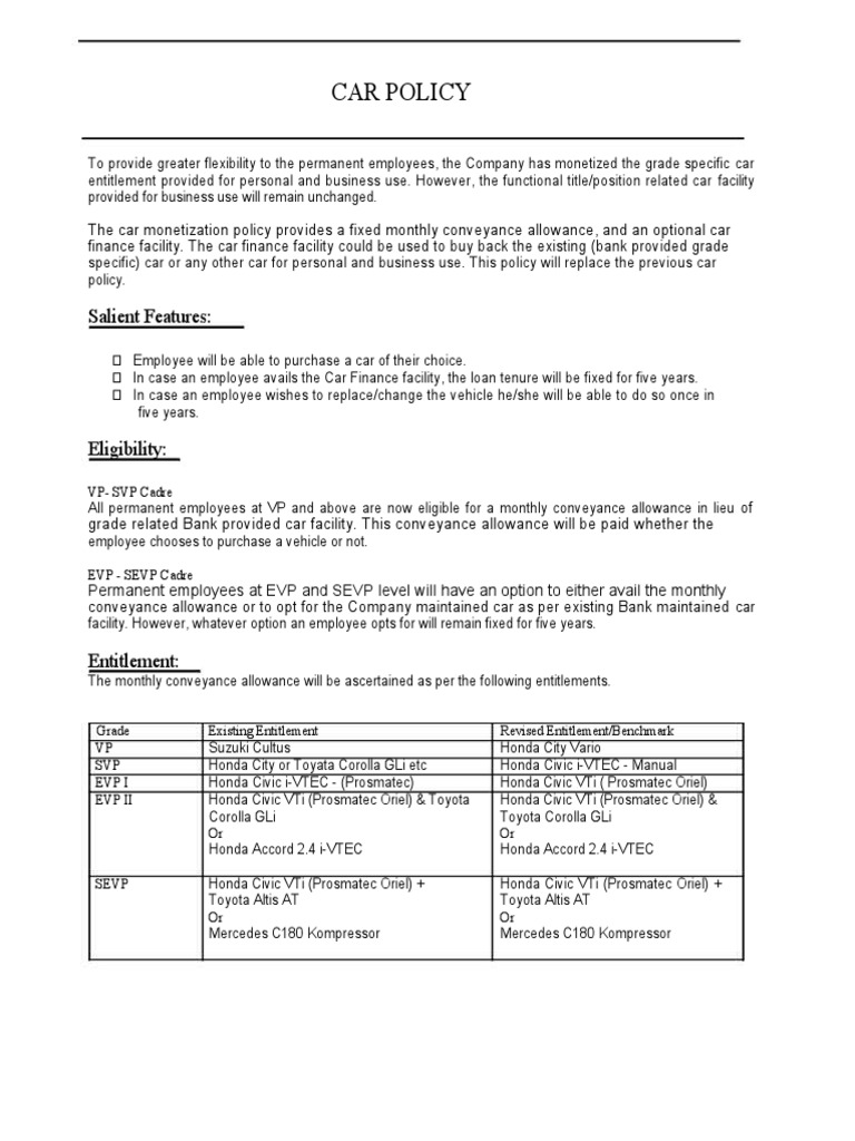 Car Policy: Salient Features | PDF | Money | Economies