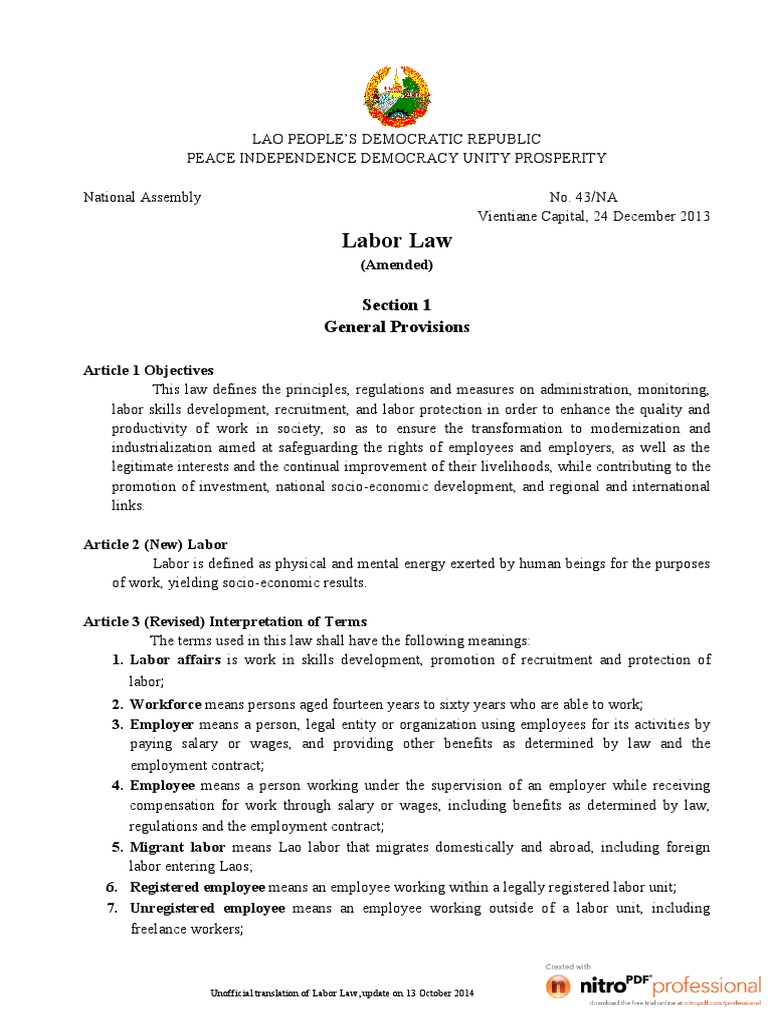 Labor Law: Section 1 General Provisions | PDF | Employment | Labour ...