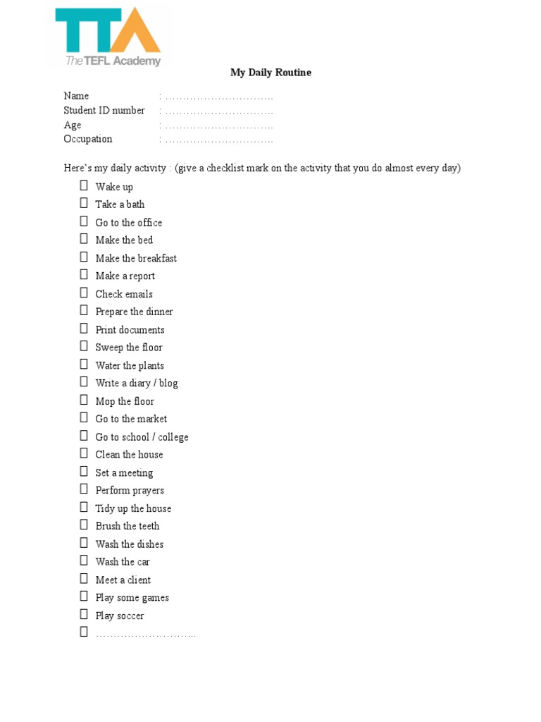 Daily Routine Worksheet | PDF