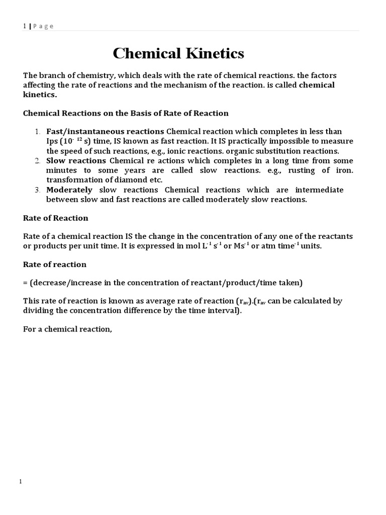 Chemistry Notes For Class 12 Chapter 4 Chemical Kinetics | PDF ...