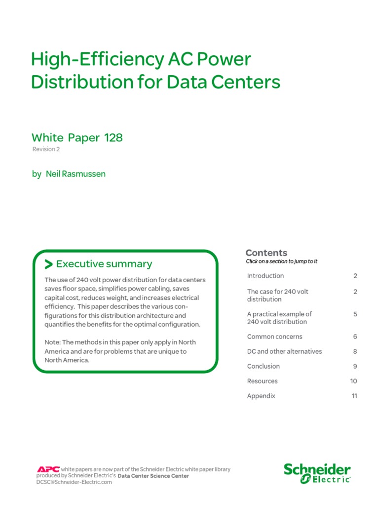 High-Efficiency AC Power Distribution For Data Centers: White Paper 128 | PDF | Electric Power ...