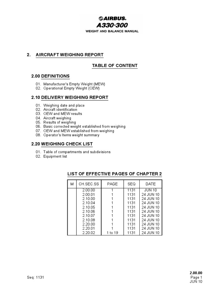 Aircraft Weighing Report 2 | PDF | Weight | Transport