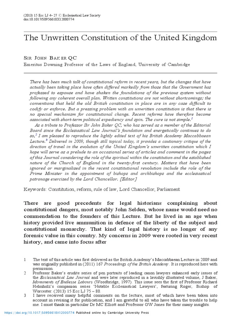 Unwritten Constitution of The United Kingdom | PDF | House Of Commons ...