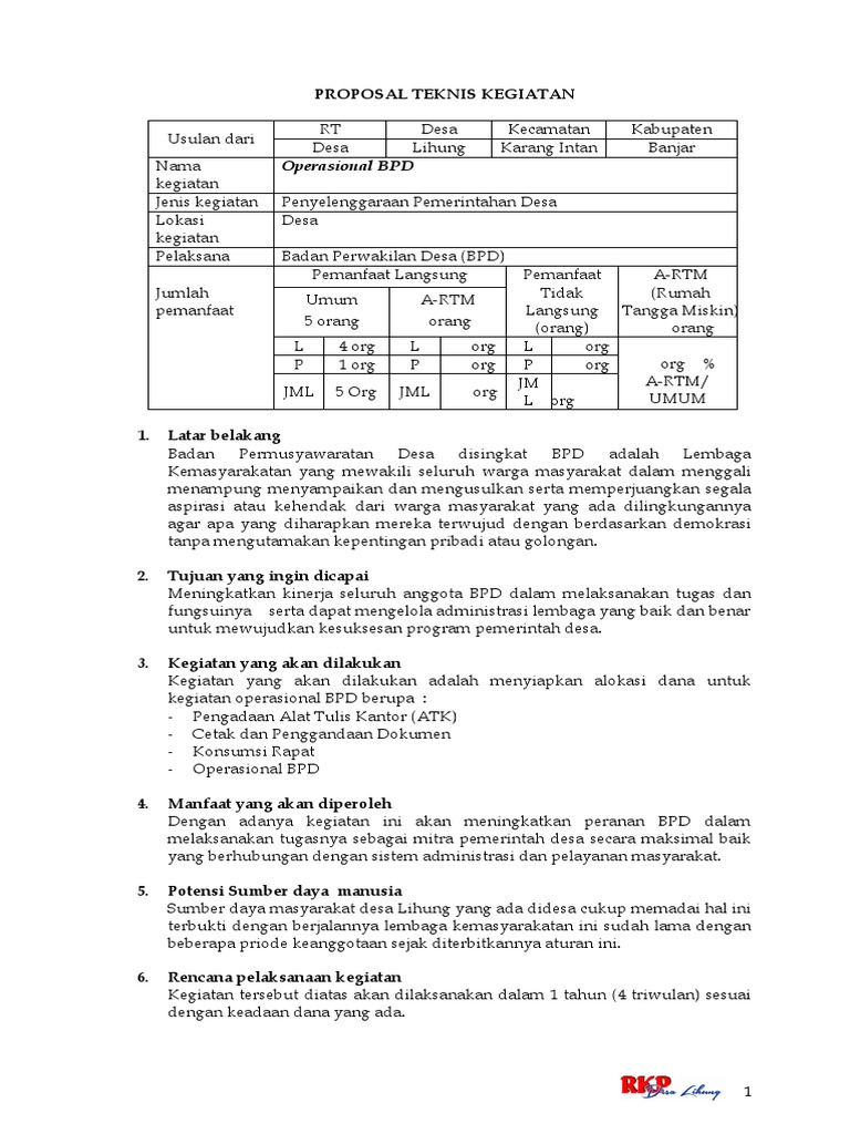 Proposal Teknis Kegiatan | PDF
