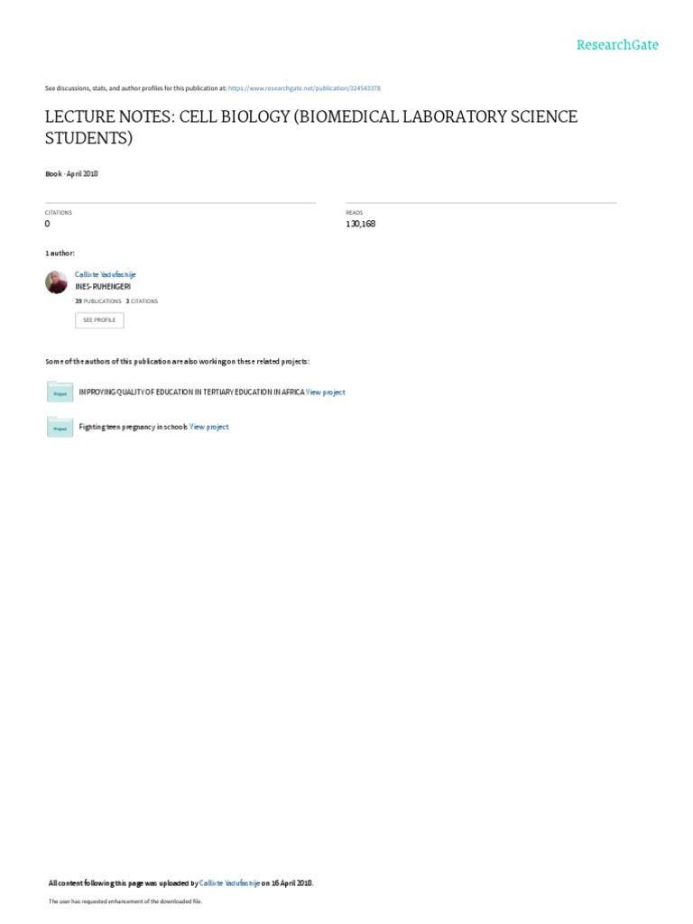 Lecture Notes: Cell Biology (Biomedical Laboratory Science Students ...