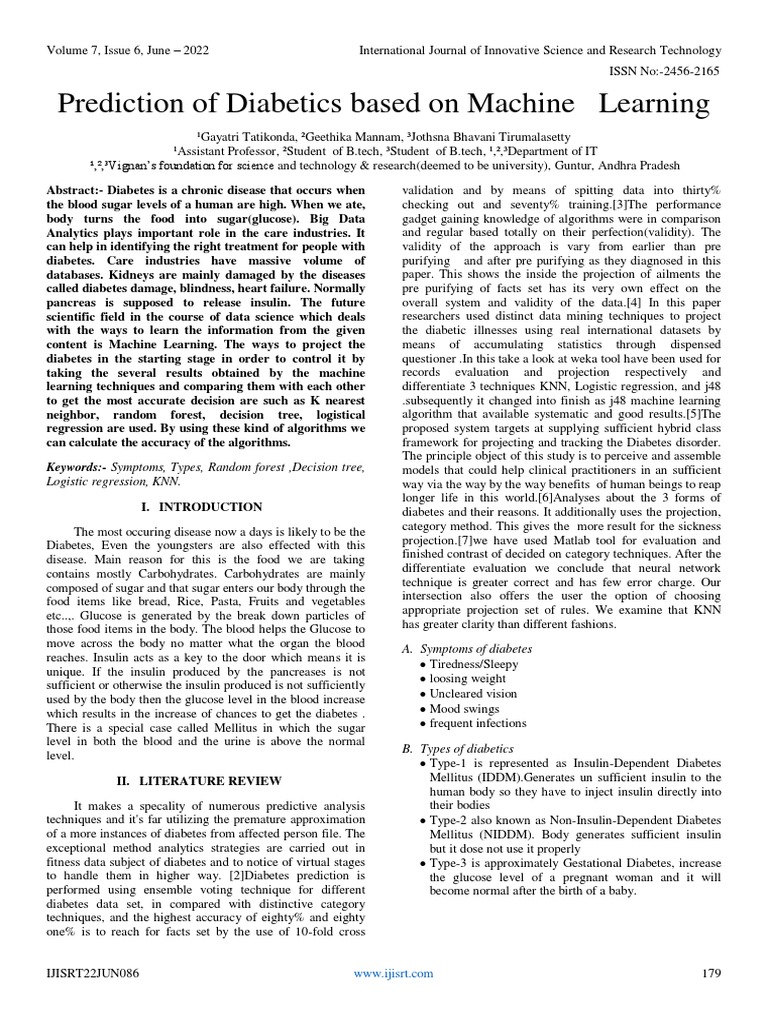 Prediction of Diabetics Based On Machine Learning | PDF | Statistical ...