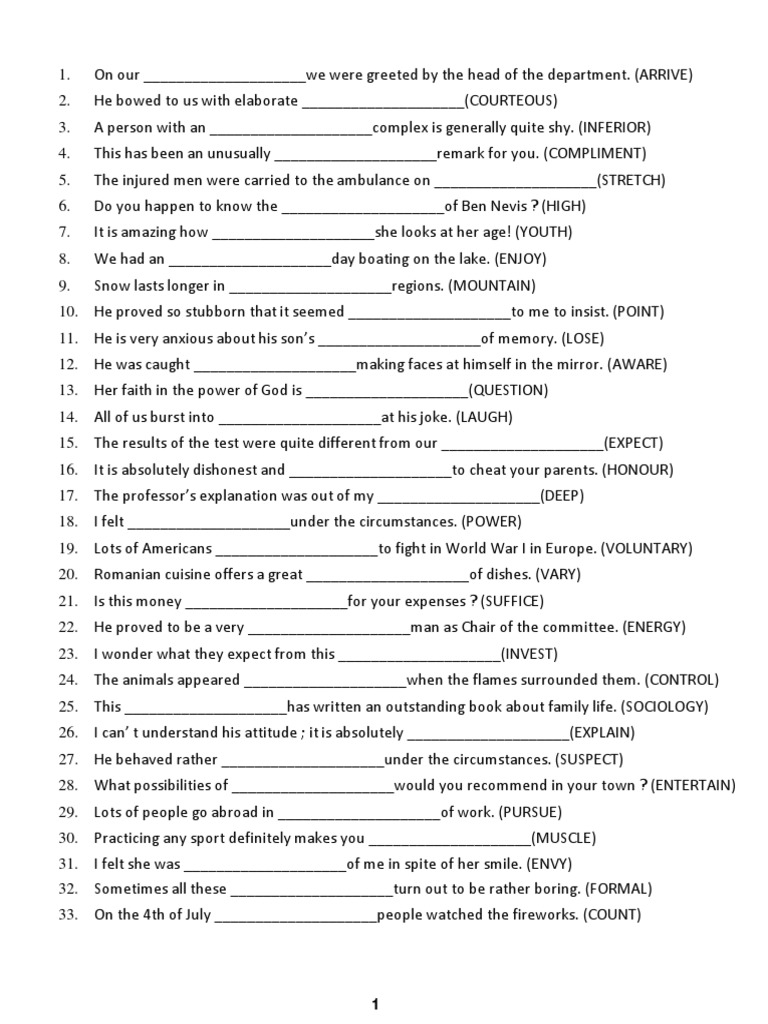 CPE Word Formation-1000 Sentences | PDF