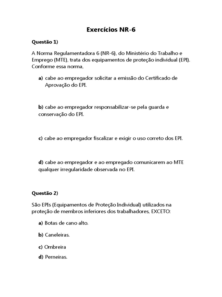 Exercícios NR-6 | PDF