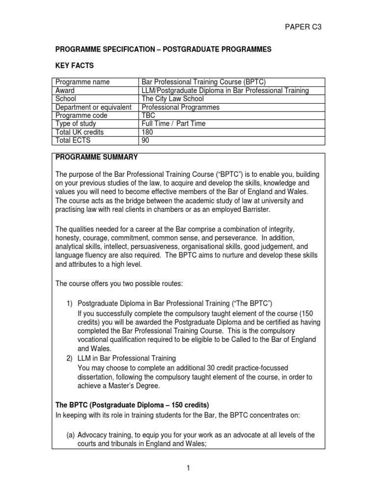 Programme Specification - Postgraduate Programmes Key Facts: Paper C3 ...