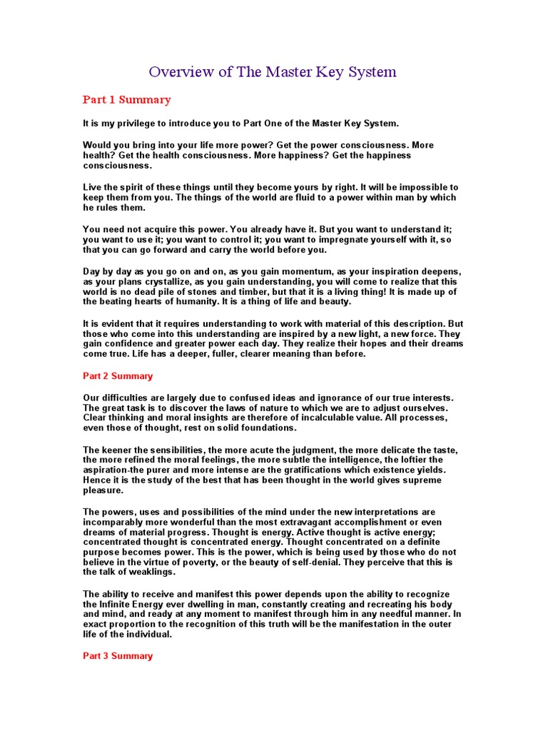 Overview of The Master Key System | PDF | Causality | Mind