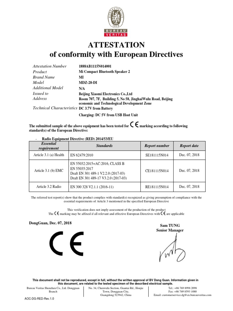 Attestation of Conformity With European Directives | PDF