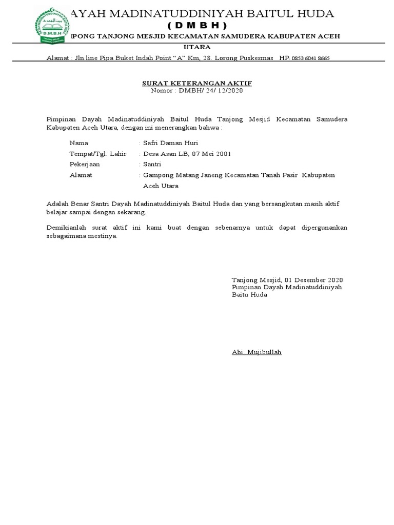 Surat Aktif Santri | PDF
