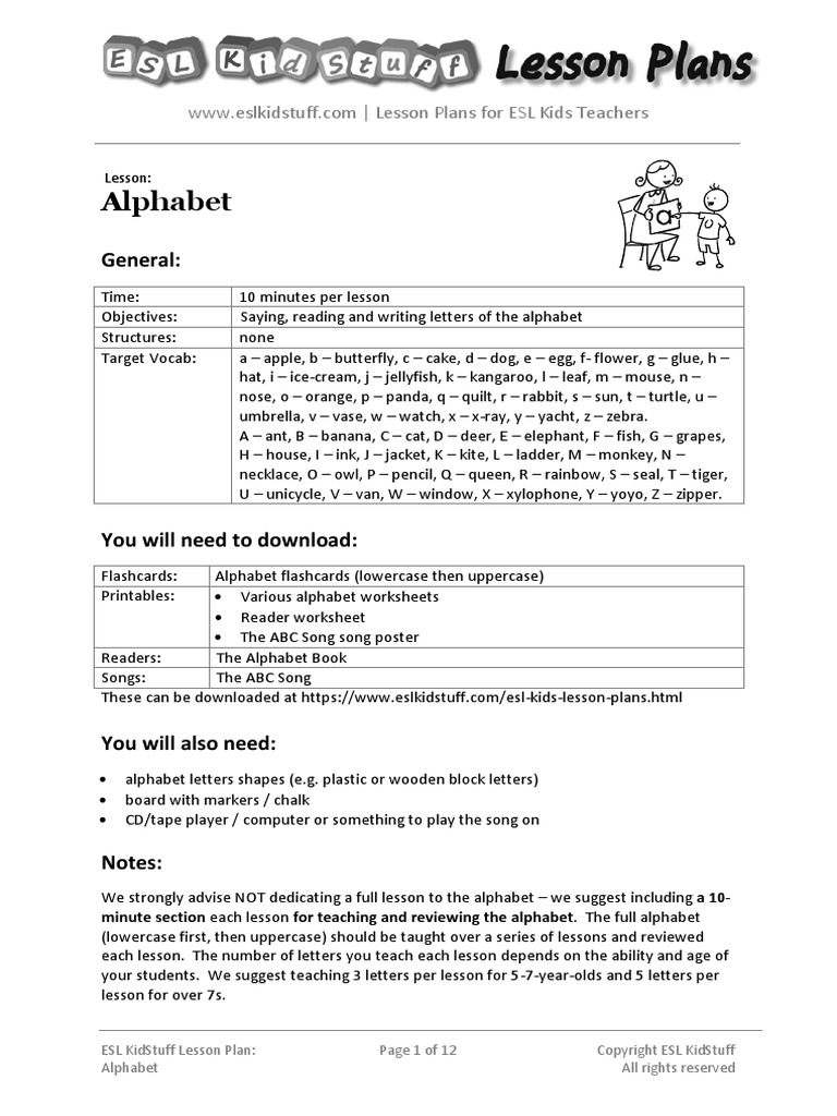 Alphabet Lesson Plan | PDF | English As A Second Or Foreign Language ...