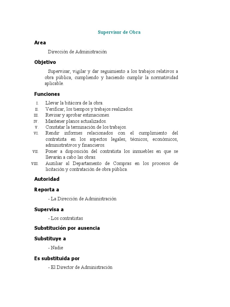 Supervisor de Obra | PDF | Negocios | Derecho